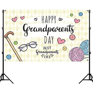 Nepnuser Happy Grandparents Day Photo Booth Backdrop School Event Retirement Love Grandparents Party Decorations Grandpa Grandma Holiday Photo Wall Decor (7×5ft)