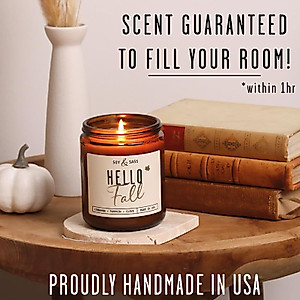 Fall Candles - 'Hello Fall Candle'' Autumn Scented Soy Candles for Home, Fall Scented Candles for Home, Fall Home Décor, 9oz Reusable Jar, 50Hr Burn, Made in USA