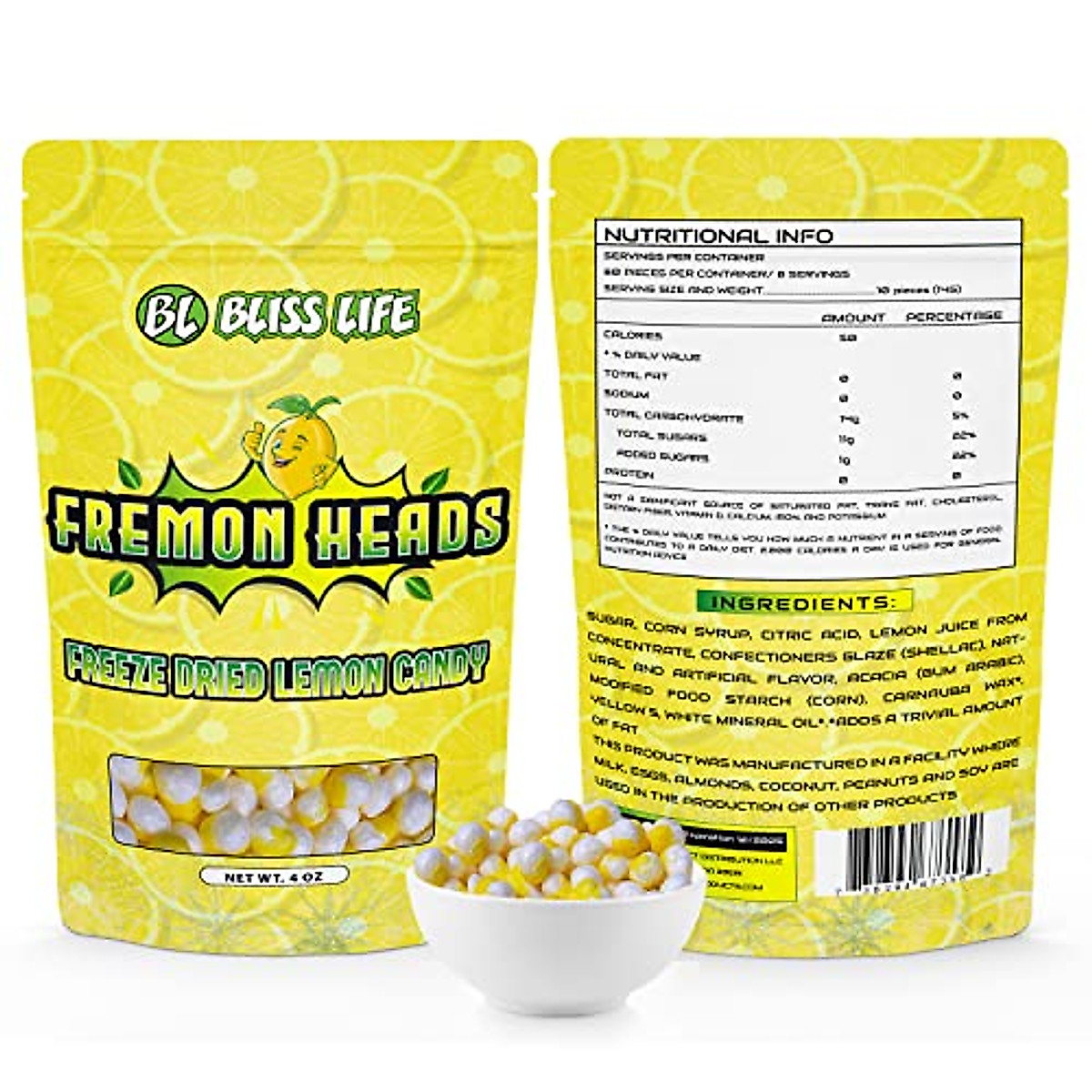 Fremon Heads Freeze Dried Lemon Sour Candy - 4 oz Package, Unique Novelty for TikTok Trends and ASMR, World's Most Sour Candy Challenge