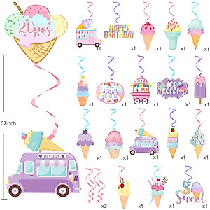 Ice Cream Party Hanging Swirls Ice Cream Birthday Party Decorations 20pcs Summer Ice Cream Party Hanging Decor Ice Cream Cone Swirls Streamer for Summer Theme Baby Shower Supplies