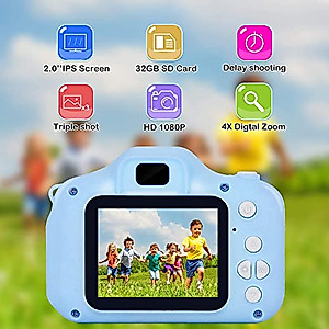 Gridspace Upgrade Kids Camera Toys for 3 4 5 6 7 8 9 Year Old Boy Christmas Birthday Gift Digital Video Camera,Mini Play Video Camera with 1080P HD 2 Inch Screen with 32GB Card