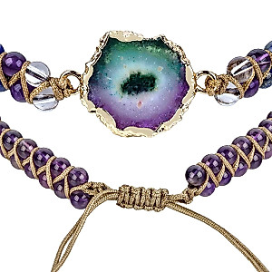 SUNYIK 7 Chakra Beads Bracelet for Women, Sun Flower Healing Crystal Handmade Braided Adjustable Bracelet, Amethyst