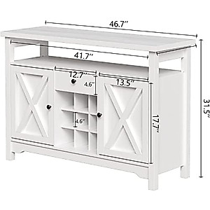 4 EVER WINNER Coffee Bar Cabinet Farmhouse, 47” Kitchen Buffet Storage Cabinet with Wine and Glass Racks, Storage Drawers, Wine Bar Cabinet with Barn Door for Kitchen, Dining Room, White