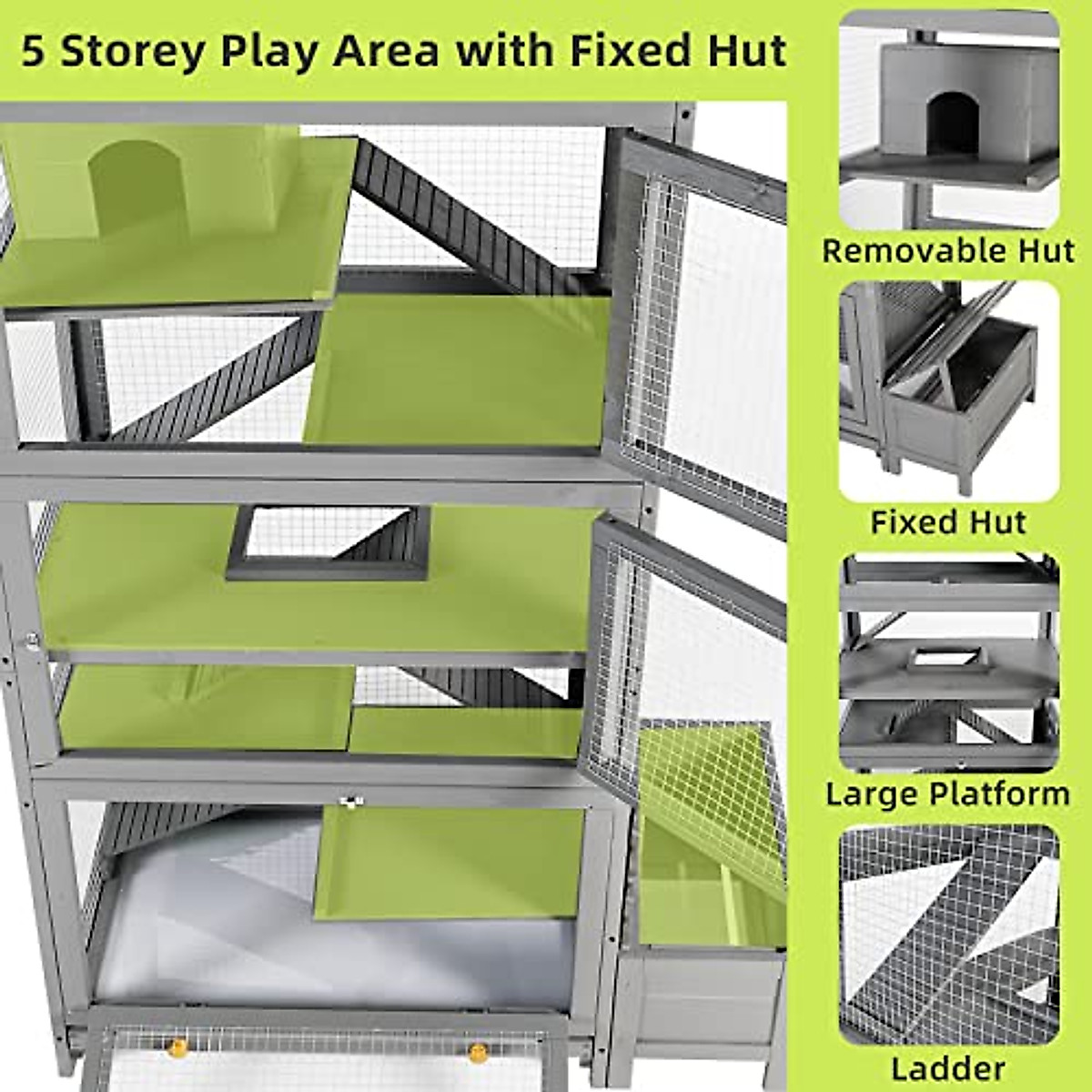 Hamster Cage 55" H 6-Tier Large Critter Nation Cage for Chinchilla Ferret Rat Squirrel Lizard Chameleon Small Animal W/Removable Tray and Wide Ramp, Anti-Chewing, Grey