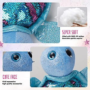 Athoinsu 12'' Blue Turtle Plush Pillow Soft Plush Toy with Reversible Glitter Sequins Sparkle Birthday Children's Day Valentine's Day for Kids Boys Girls Toddlers