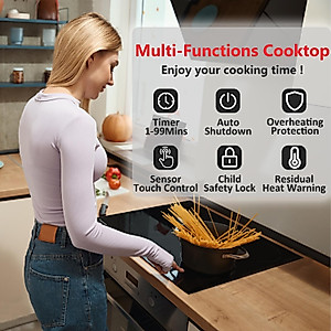 Weceleh 24 Inch Electric Cooktop, Built-in 6600W Glass Ceramic Cooktops, 4 Burners Electric Stove Top with Expandable Zone, 9 Heating Levels, Child Lock, Slider-Touch Control, 220-240V (No Plug)