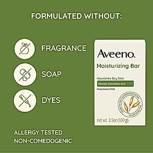 Aveeno Gentle Moisturizing Face Cleansing Bar, Daily Facial Cleanser Bar with Nourishing Oat for Dry Skin, Gently Cleanses & Soothes Skin, Non-Comedogenic & Fragrance-Free, 3.5 oz