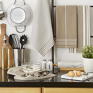 DII Assorted Woven Dishtowel Collection Classic Oversized, 20x28, Stone, 5 Piece