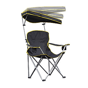 Quik Shade Extra Wide Folding Camp Chair with Tilt UV Sun Protection Canopy, Black