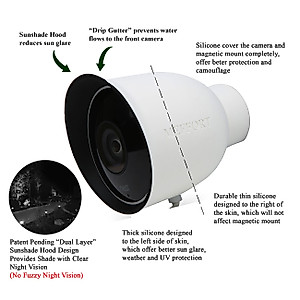 Silicone Skin Case Cover with Dual Layer Sunshade Design (Clear Night Vision) Compatible with Nest Cam Outdoor Wired (1st Generation), Offer Sun Glare UV Weather Protection - White