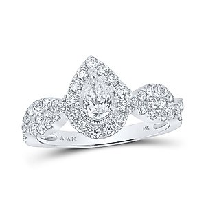 14kt White Gold Pear Diamond Halo Bridal Wedding Engagement Ring 1 Cttw