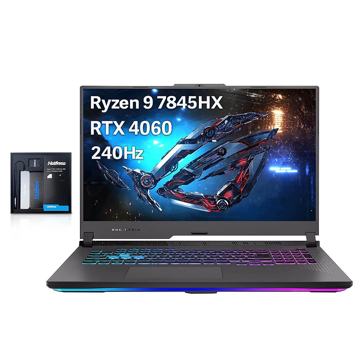 asus ROG Strix G17 Gaming Laptop, 17.3'' QHD 240Hz Display, AMD Ryzen 9 7845HX, GeForce RTX 4060, 64GB DDR5 RAM, 4TB PCIe SSD, RGB Backlit Keyboard, Win 11 Pro, Gray, 32GB Hotface USB Card