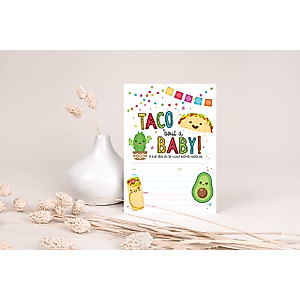 Fiesta Taco Bout A Baby Shower Invitations with Book Request and Diaper Raffle Card, 25 Fill in Invites and Envelopes