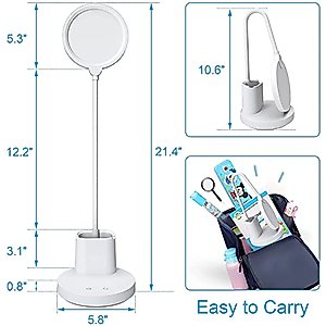 GOLSPARK LED Desk Lamp, Touch Control Desk Lamp Rechargeable 3 Color Modes with Stepless Dimmable, 360°Flexible Desk Lamp with Pen Holder, Battery Operated White Desk Lamp for Students, Dorm Reading