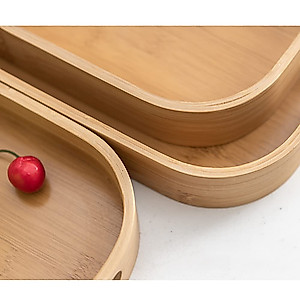 MysRuida Bamboo Serving Tray with Handles, Medium Nature Bamboo Breakfast Dinner Tray, Wooden Tea Coffee Food Tray for Kitchen, Living Room, Bar, Parties, 15.7 inch L x 11 inch W x 1.96 inch H