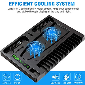 Stand with Cooling Station & Dual Controller Charging Station for PS5 Console,Digital/Disc Edition, Benazcap PS5 Accessories Cooling Stand with Charge Stock, Headset Holder and15 Game Slot,Black