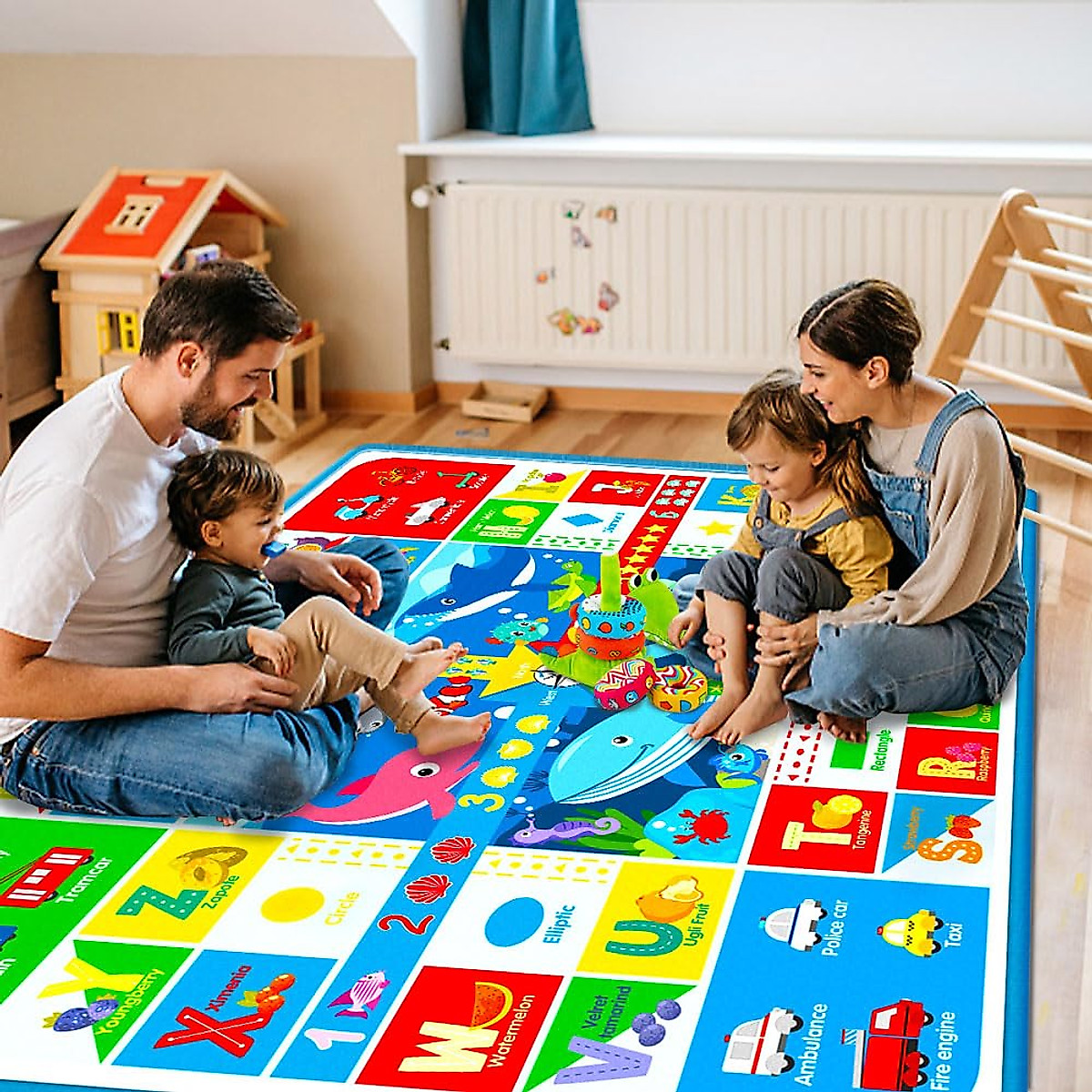 44" x 59" Baby Play Mats for Floor, Baby Crawling Mat, Kids Play Rug, Foldable Non Slip Tummy Time Mat Soft Plush Surface Baby Playmat for Toddlers & Infants, Classroom Playroom Bedroom Activity Mat