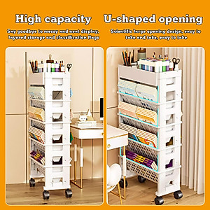 5 Tier Book Rack Storage Bookshelf, Movable Unique Bookcase, Large Capacity Utility Organizer White Bookshelves for Children Students Study in Bedroom Living Room Home School,White