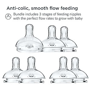 Smilo Baby Bottle Feeding Gift Set - Bottle Set with 100% Silicone Newborn Pacifier, Replacement Nipples and Baby Bottles Cleaning Brush - Perfect Essentials and Gift for Girls & Boys - Pink
