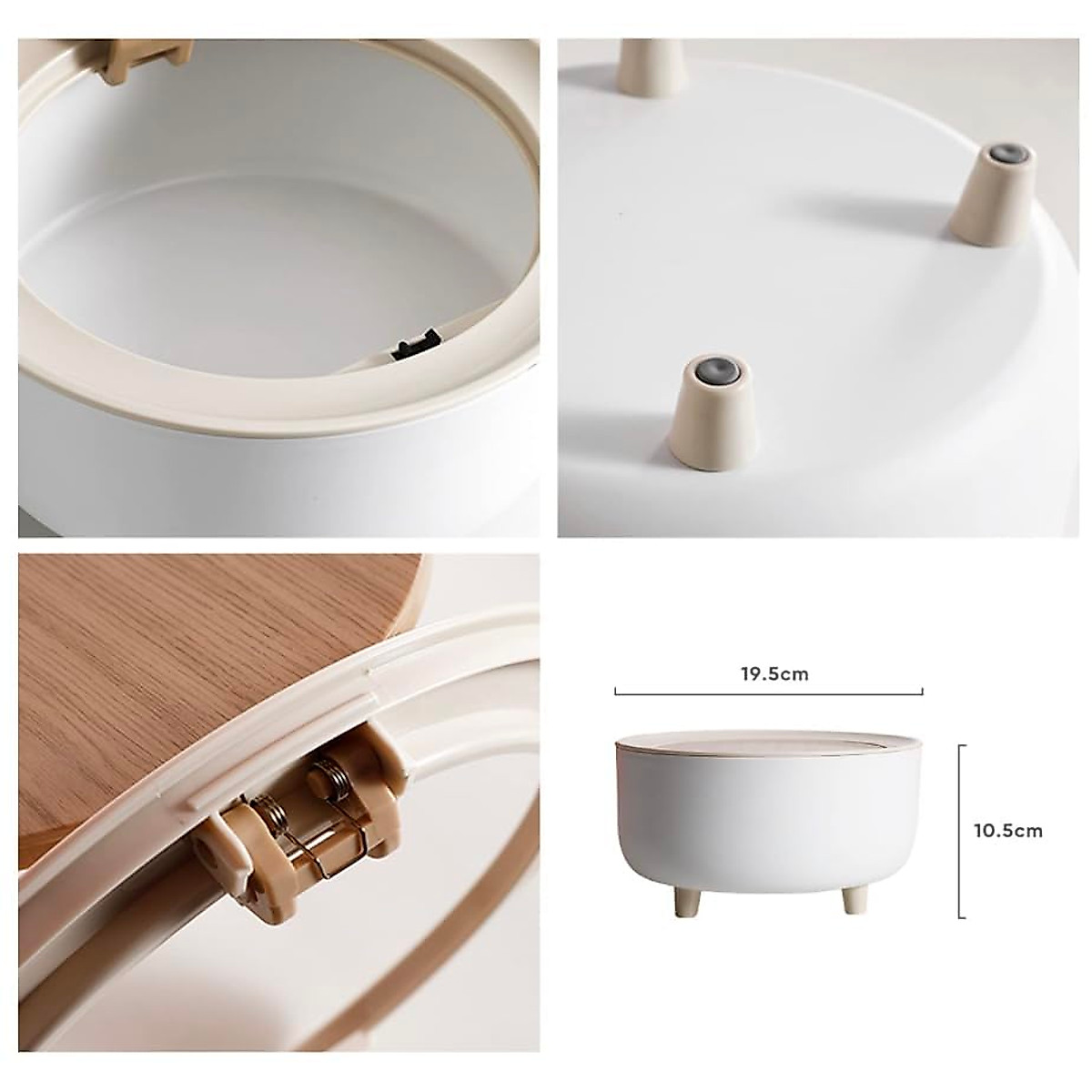 Faubourg Mini Desktop Trash Can | Bathroom Counter Organizor with Push Open Lid | Kitchen Snack Holder | Plastic | for Office Kitchen and Coffee Bar, 0.5 Gallon White