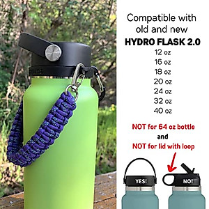 Gearproz Paracord Handle for Hydro Flask - Also Compatible with Iron Flask, Thermoflask, Takeya 12 to 40 oz Water Bottles - Accessories with Survival Cord Handle (Black)