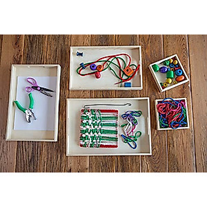 Wooden Living - Serving Tray/Wooden Trays with Handles and Small Wood Boxes Set (Unfinished) | for Montessori Activity, Art/Crafts, Painting, Restaurant Food, Decorative, Coffee Table | 5 Pieces