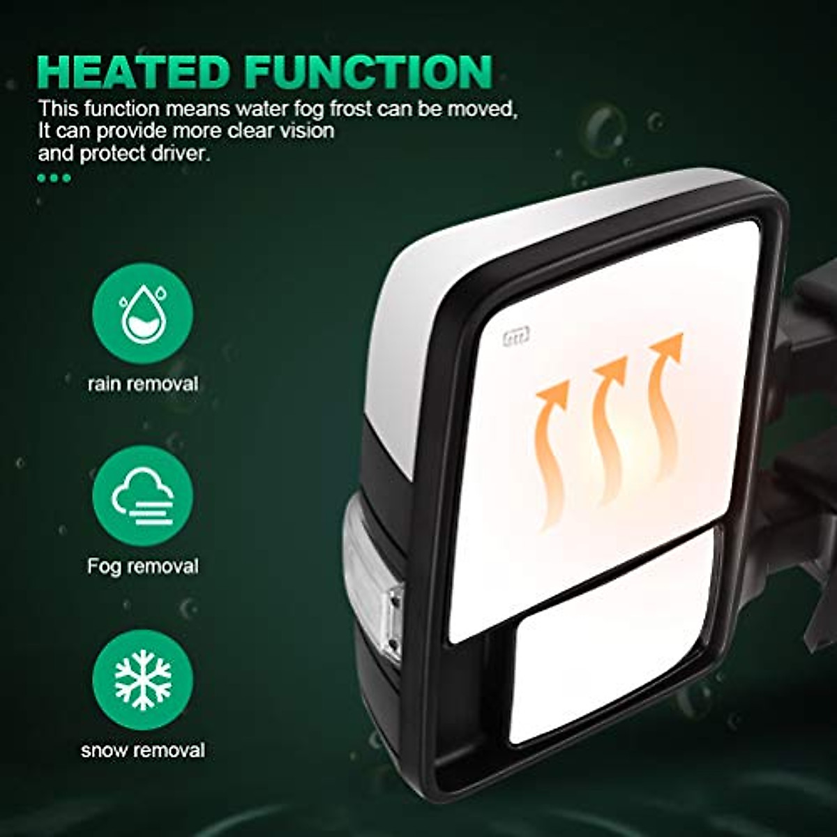 AUTOMUTO Towing Mirrors Left and Right Side Tow Mirrors Power Adjusted Heated Turn Signal Puddle Width Auxiliary Light Chrome Housing Fit Compatible with 2004-2014 For Ford For F-150 Pickup Truck