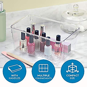 iDesign Rain Plastic Bathroom Cosmetic Organizer with Handles, Storage Bin for Makeup, Contact Lenses, Solution, Cotton Balls, 6" x 10.25" x 4.25" - Clear