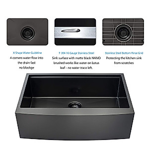 33 Farm Sink Black Stainless Steel - Lordear 33 inch Farmhouse Kitchen Sink Black Apron Front Single Bowl Workstation Kitchen Sink Gunmetal Black 16-Gauge Stainless Steel Single Bowl Farm Sinks