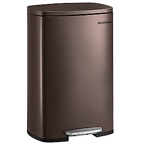SONGMICS 13 Gallon Trash Can, Stainless Steel Kitchen Garbage Can, Recycling or Waste Bin, Soft Close, Step-On Pedal, Removable Inner Bucket, Brown ULTB50BR