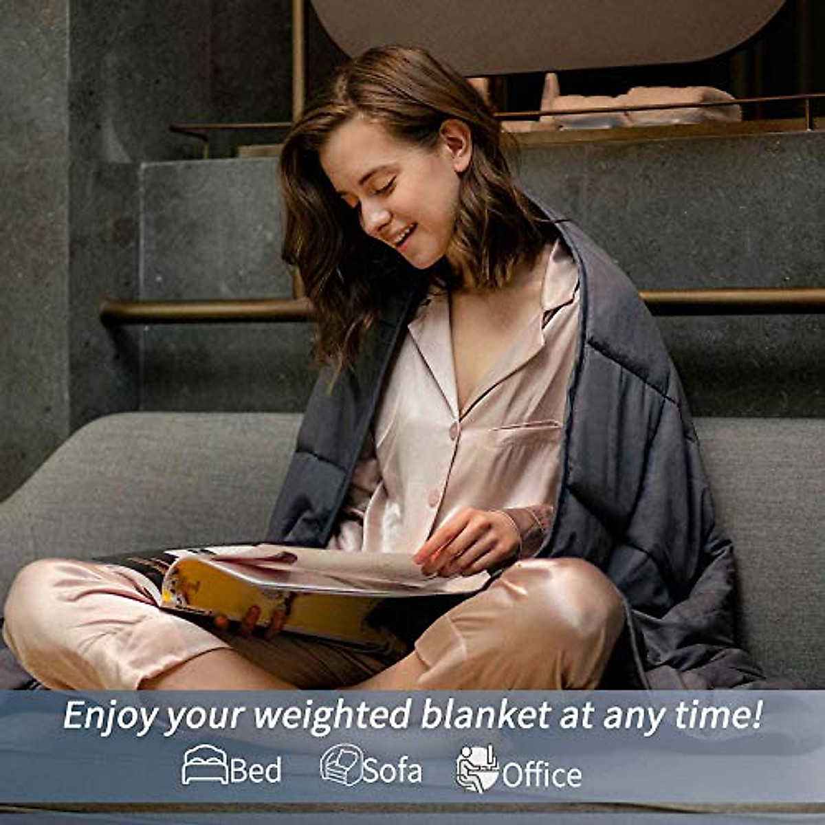Smart Queen Weighted Blankets Adult (15 lbs, 48"x 72", Twin Size) Heavy Blanket, Premium Cotton with Natural Glass Beads