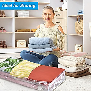Fixwal Under Bed Storage Bag Plastic, 4 Pack Large Capacity Storage Containers with Clear Window Reinforced Handles Easy Gliding Zipper for Comforters Blankets Bedding