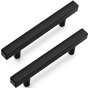 Qibaok 30 Pack Square Cabinet Handles Matte Black Cabinet Pulls 3-3/4" Hole Centers Drawer Pulls Stainless Steel Kitchen Handles for Cabinets, 6”Length Cabinet Hardware for Bathroom Farmhouse