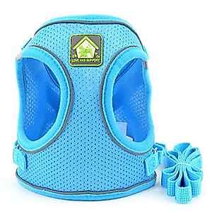 SMALLLEE_LUCKY_STORE Comfort Puppy Harness and Leash,Soft Mesh Step-in Harness for Small Medium Dogs Cat Reflective Safe Walking,Blue,Size M