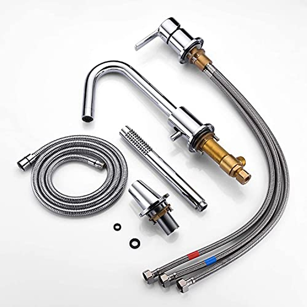 3 Hole Deck Mount Roman Tub Faucet with Hand Shower, Solid Brass Chrome Finish Valve Included