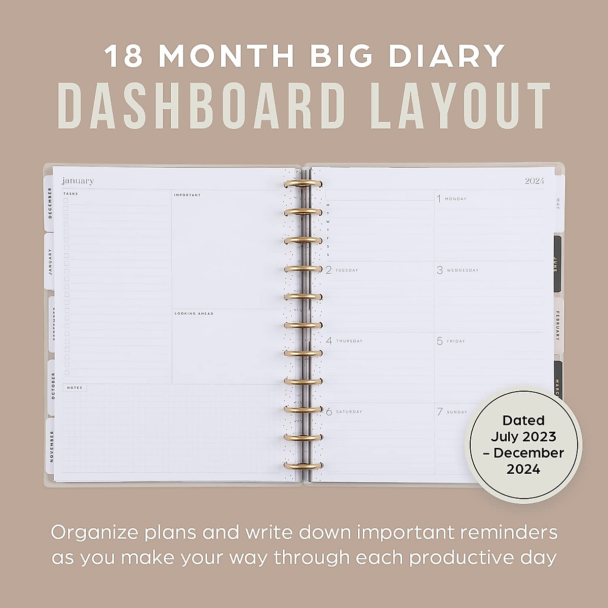 Happy Planner 2023 Daily Diary and Calendar, 18-Month Daily, Weekly, Monthly July 2023–Dec. 2024 Planner Diary, Dashboard Layout, Modern Months Theme, Big Size, 27.94 x 21.59 cm (8 1/2" x 11")
