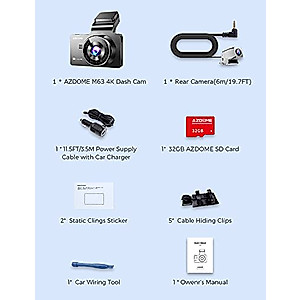AZDOME 4K Dual Dash Cam Front and Rear, Built-in GPS/WiFi(64G SD Card Included), Dashboard Camera with UHD 3840x2160P, 3" Display, Sony Sensor, 170° FOV, WDR, Night Vision, Parking Monitor, G-Sensor