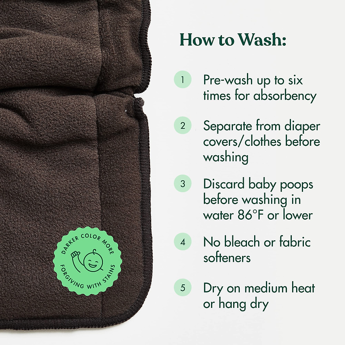 Naturally Nature Cloth Diaper Inserts, 4 Layer Rayon Fleece, Pack of 12, Resuable, Washable Inserts for Cloth Diapers, Gussets Gray Color