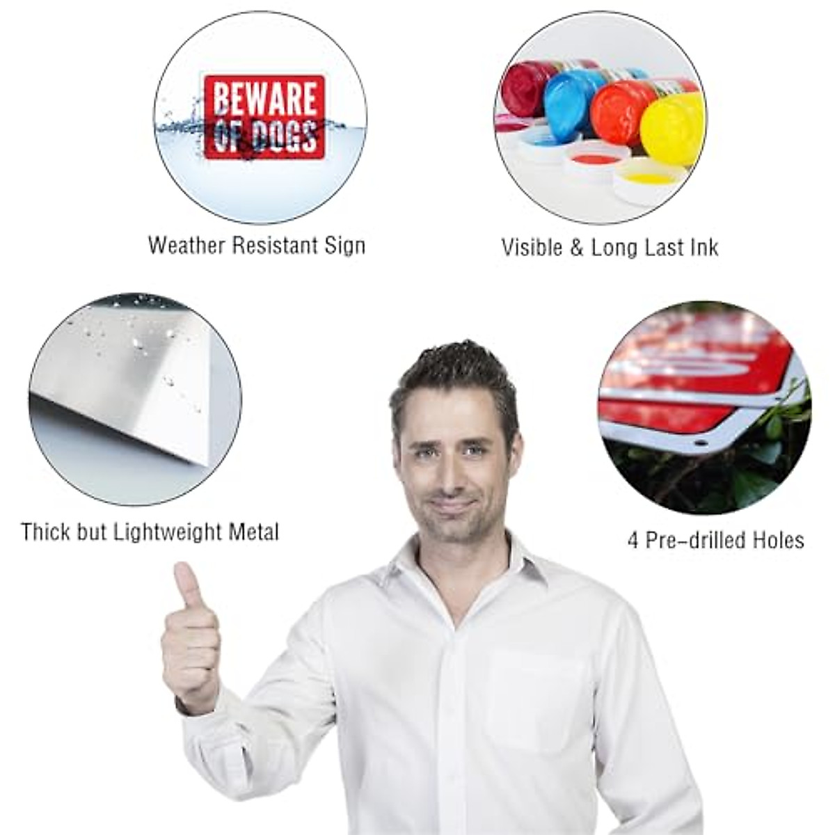 Beware of Dog Sign, Metal Warning the Dogs Signs for Fence Gate, 2 Pack 10 x 7 inches, for Indoor and Outdoor Use, No Fade Aluminum Weatherproof Long Lasting Red Ink (10 x 7, RED)