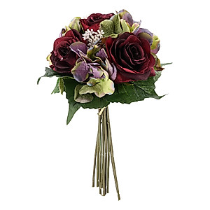 Hapeisy Artificial Flower Bridesmaids Sisters Hand Flowers Rose Bouquet Hand-Flowered Hydrangea Home Garden Decoration Photographing Props(Wine red)
