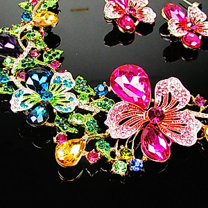 Yuhuan Women Costume jewelry Crystal Statement Necklace and Earrings Sets Chunky Jewelry Set (Style1)