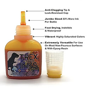 T-Rex Inks Premium Alcohol Inks Warm Earth Set- 12 Warm Tone Colors - Alcohol Ink for Epoxy Resin Dye, Painting, Tumbler Making & More - Includes Storage Box & Metallic Gold Ink - 20ml Bottles