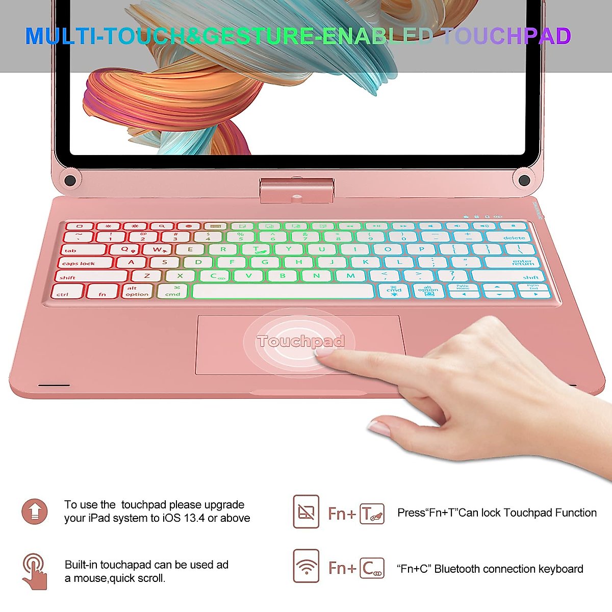 Keyboard Case for iPad Air 13-inch (M2, 2024) & iPad Pro 12.9 (6th 2022/5th 2021/4th 2020/3rd 2018 Gen), Magic 360°Rotatable & Swivel Keyboard with Trackpad, 7 Color Backlit with Pen Holder Rose Gold