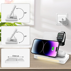 Miady Wireless Charging Station, Foldable 3 in 1 Wireless Charger for iPhone 15/14/13/12, iWatch Series 8/7/6/5/SE/4/3/2 & AirPods Pro/3/2 (Adapter Included)- White