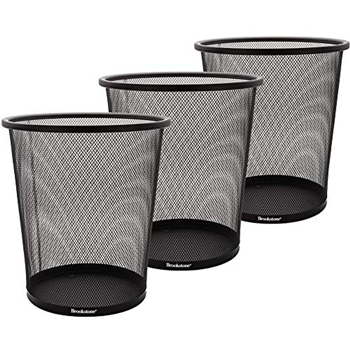 Brookstone [3 Pack Metallic Mesh Wastebasket for Office & Home, Open Top, Under Desk Trash Can, Lightweight & Sturdy Recycling Bin