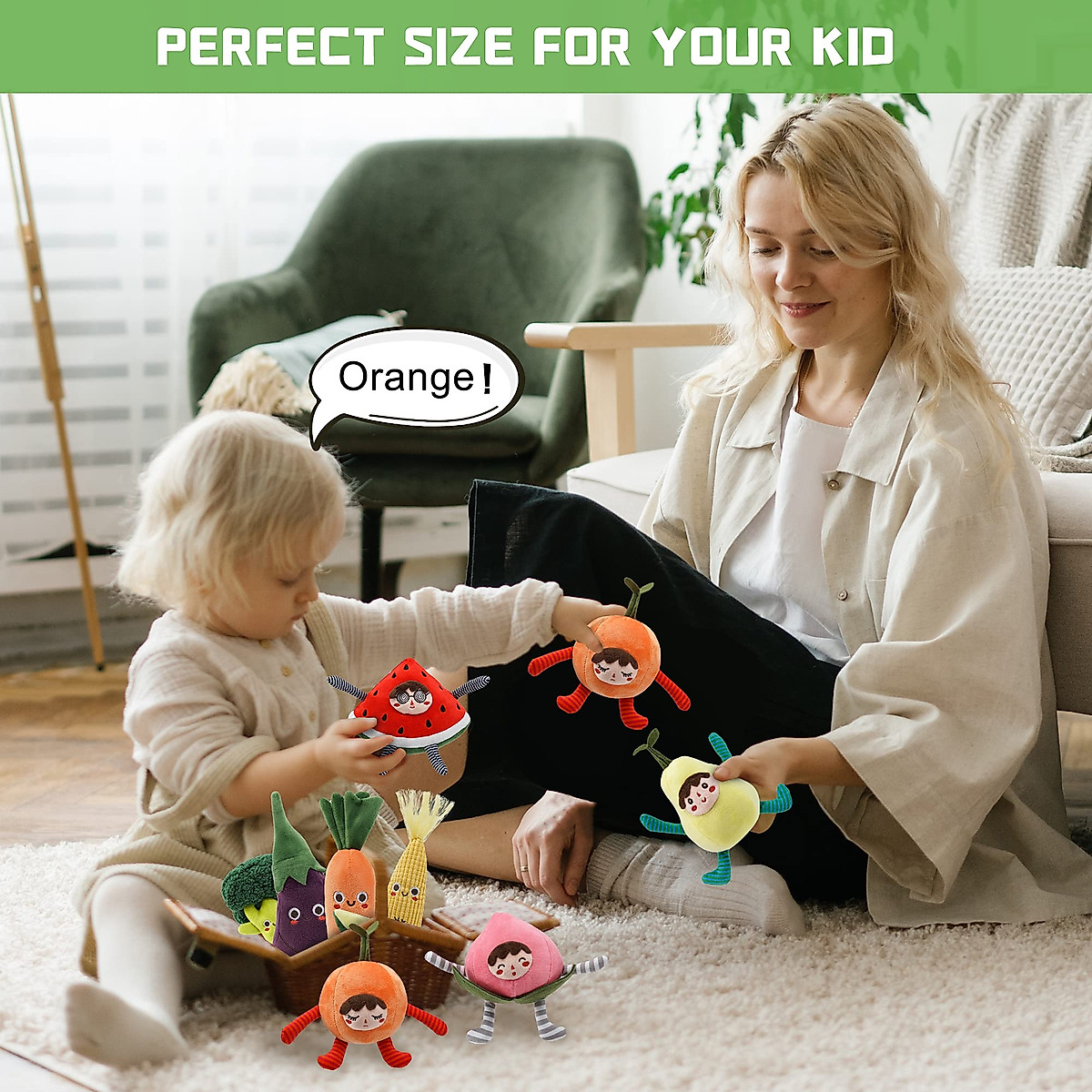 Nleio Vegetables Food Plush Toys, 4-Piece Cute Plush Stuffed Toy with Carrot/Broccoli/Corn/Eggplant, Pretend Food Plush Toy, Early-Learning Skills, Cute Plush Toys for Kids Ages 0+