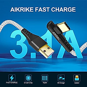 AIKRIKE USB C Cable [2-Pack, 6.6ft] 3.1A USB Type C Cable Fast Charging Right Angle, Durable Nylon Braided USB C Charging Cable Compatible with Note 10 9 8, LG, Galaxy S10 S9 S8, Type C Charger, Gold