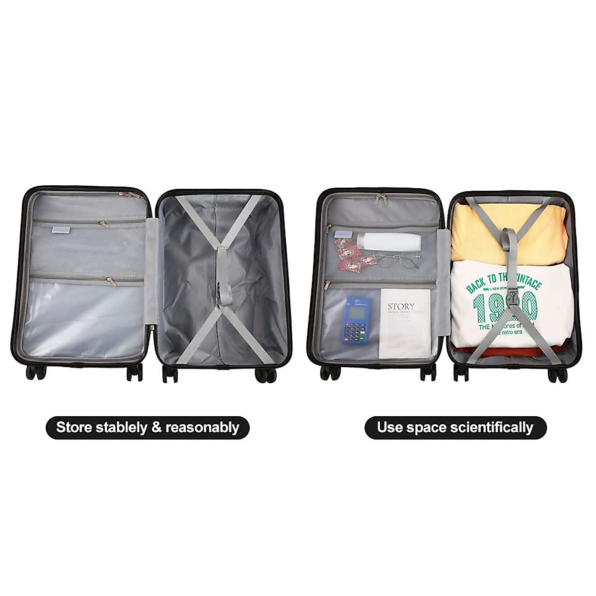 TydeCkare 2-Piece 20/24 Inch Luggage Set without Front Pocket, ABS+PC Lightweight Hardshell Suitcase with TSA Lock & Spinner Silent Wheels, Black