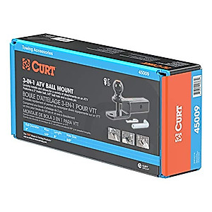 CURT 45009 3-in-1 ATV Trailer Hitch Mount, 2-Inch Ball, Clevis Pin, 5/8-Inch Hole, Fits 2-Inch Receiver, Gloss Black Powder Coat