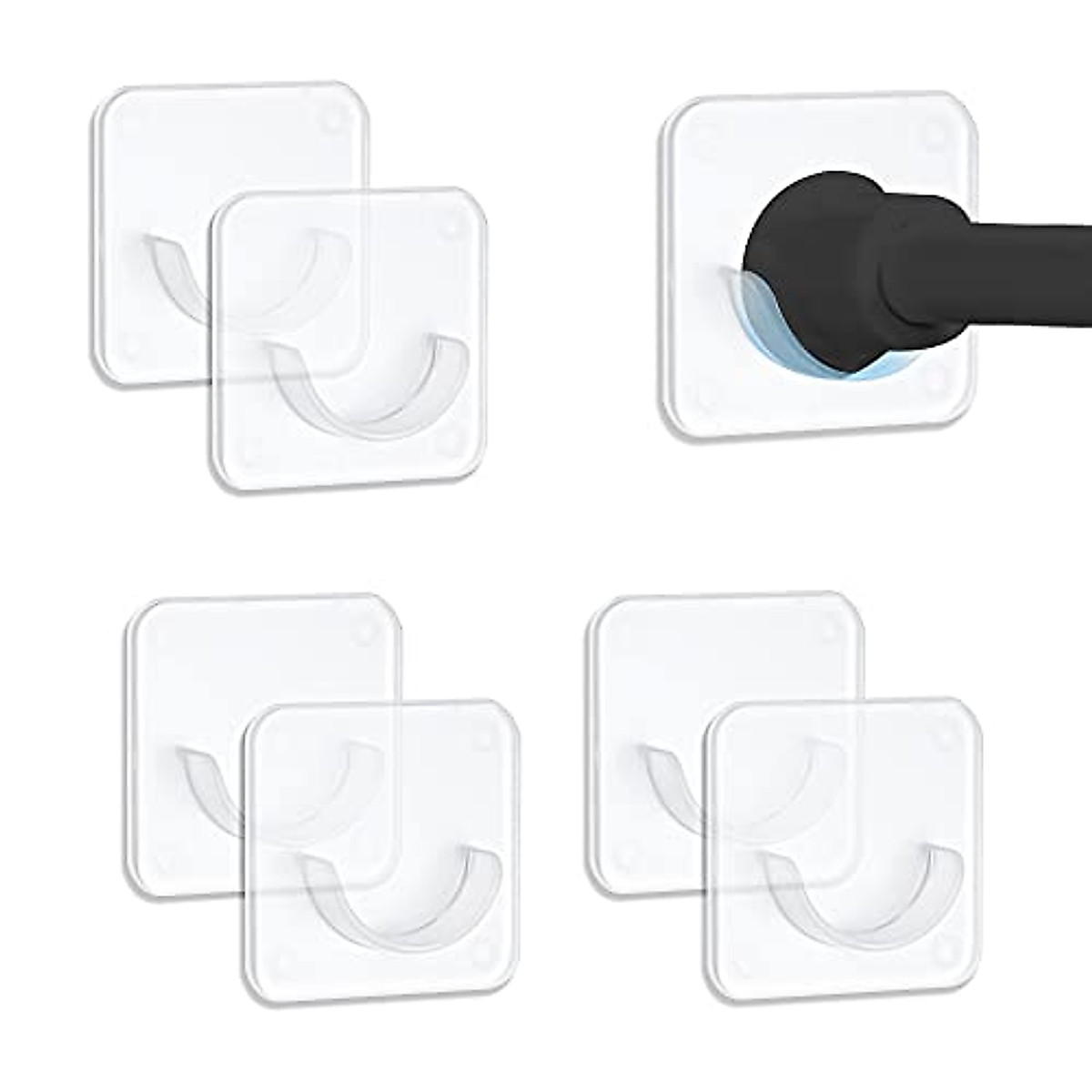 6Pcs Adhesive Shower Curtain Rod Holder, SHAIDOJIO, Transparent Shower Curtain Rod Mount Holder, Shower Curtain Rod Tension Brackets No Drilling for Wall, Bathroom, Windows, Wardrobe